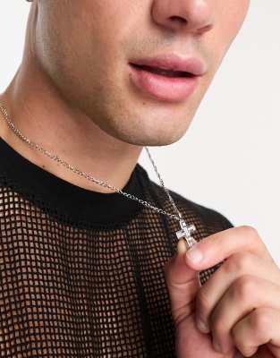 Icon stainless steel herringbone cross pendant necklace in silver | ASOS