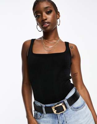 In The Style exclusive slinky square neck body in black | ASOS