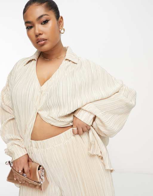 In The Style Plus - Chemise d'ensemble oversize plissée - Crème | ASOS