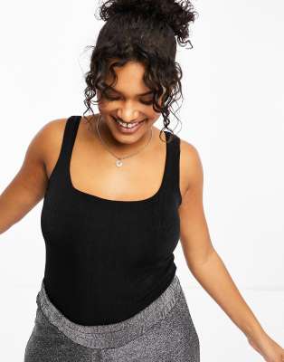 In The Style Plus exclusive slinky square neck body in black | ASOS