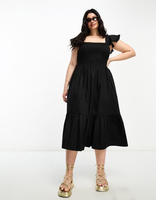 In The Style Plus x Jac Jossa poplin tiered midi dress in black | ASOS