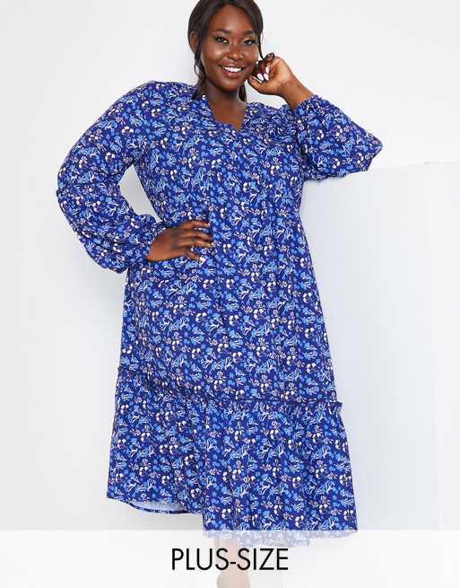 In The Style Plus x Jac Jossa - Robe babydoll mi-longue - Bleu Fleuri | ASOS