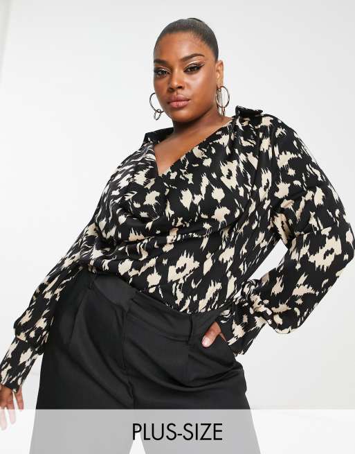 In The Style Plus x Perrie Sian collar detail long sleeve body with cowl front in multi | ASOS