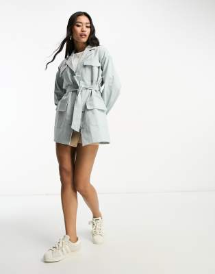 In The Style utility pocket detail belted jacket in blue | ASOS