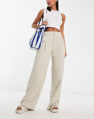 In The Style X Gemma Atkinson High Rise Wide Leg Pants In Beige-neutral ...