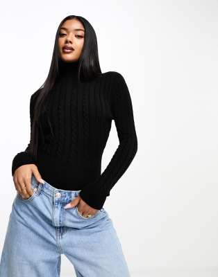 In The Style x Perrie Sian - Body col roulé en maille torsadée - Noir | ASOS