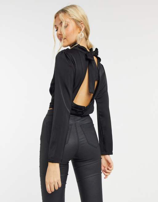 In The Style x Shaughna high neck open back top in black | ASOS