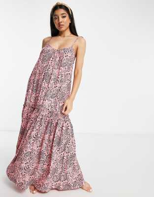 Influence maxi beach dress in pink print | ASOS