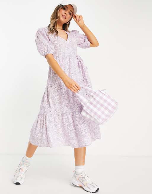 Influence Midi Wickelkleid Aus Baumwoll Popeline In Flieder Mit