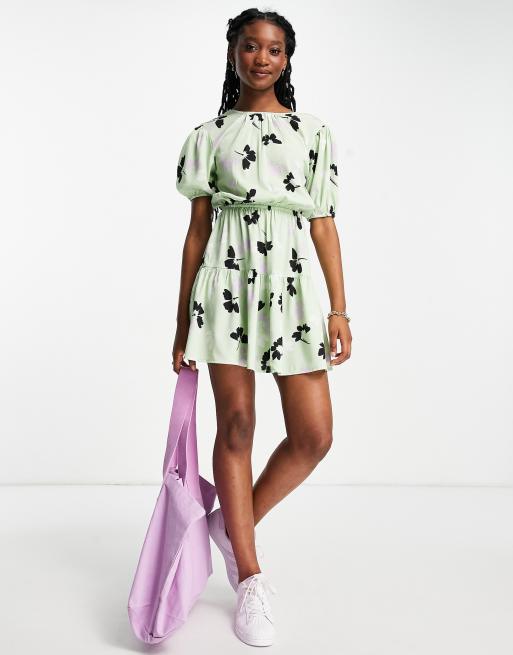 Influence mini floral print dress in green | ASOS