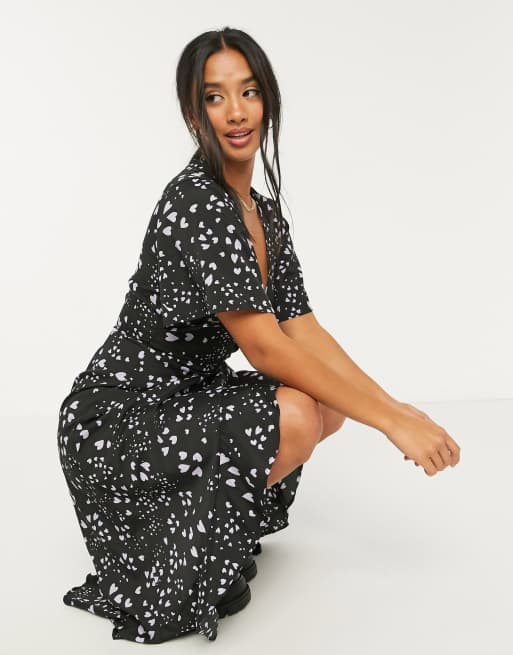 Nobody's Child Rosie Heart Print Midi Dress In Black ASOS