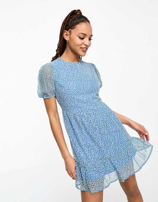 Influence Puff Sleeve Tiered Mini Dress Asos