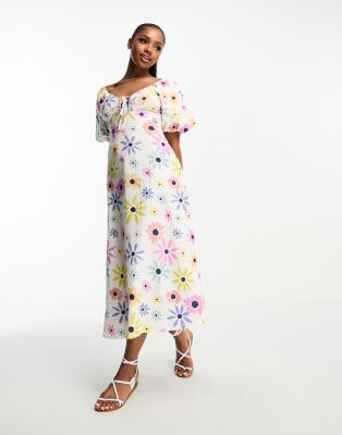 Influence ring front midi dress in white floral print | ASOS