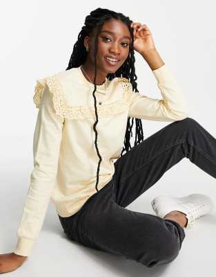 Influence sweater with broderie frills in yellow | ASOS