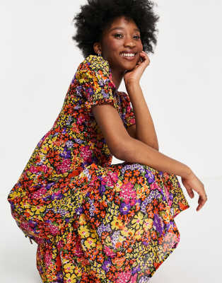 Influence tie cross back midi dress in floral print | ASOS