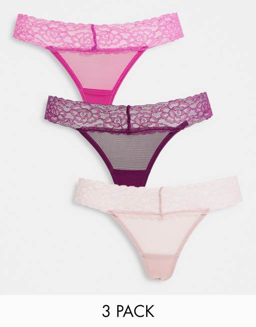 Ivory Rose - Lot de 3 strings en tulle à bords en dentelle - Rose ...