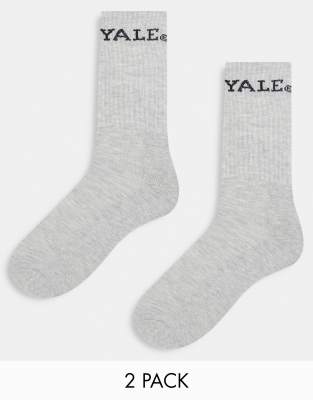Jack & Jones 2 pack socks with Yale varsity print in grey marl | ASOS
