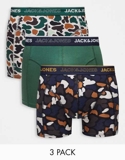 Jack & Jones 3 pack trunk in camo print in green | ASOS