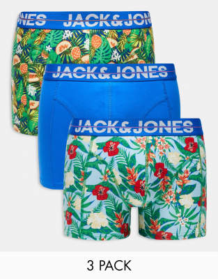 Jack & Jones 3-pack trunks with pineapple print in blue | ASOS