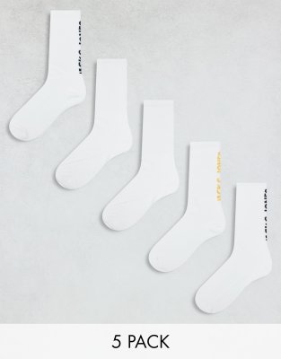 Jack & Jones 5 pack logo sports socks in white | ASOS