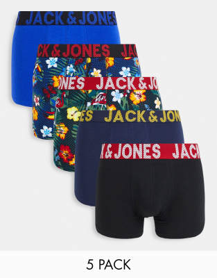 Jack & Jones 5 pack logo trunks in floral print | ASOS