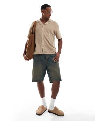 Jack & Jones - Alex - Bermuda en jean baggy - Délavage à reflets verts ...