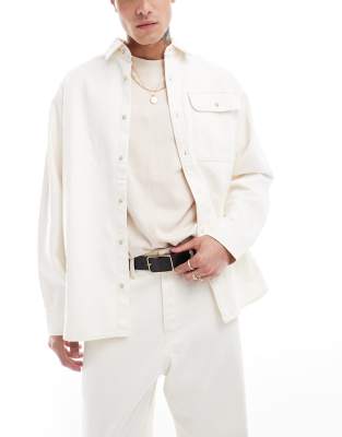 Jack & Jones boxy denim shirt co-ord in ecru | ASOS