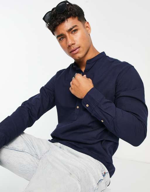 Jack And Jones Essentials Chemise à Enfiler En Lin Bleu Marine Asos