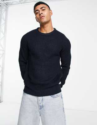 Jack & Jones Essentials chunky knitted jumper in navy | ASOS