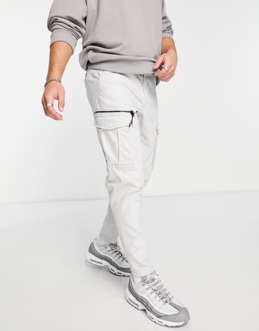 Jack And Jones Intelligence Carrot Fit Cargo Pants In Light Grey Asos