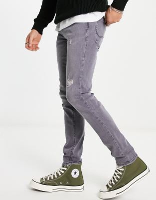 Jack & Jones Intelligence Liam skinny jean with rips in grey wash | ASOS