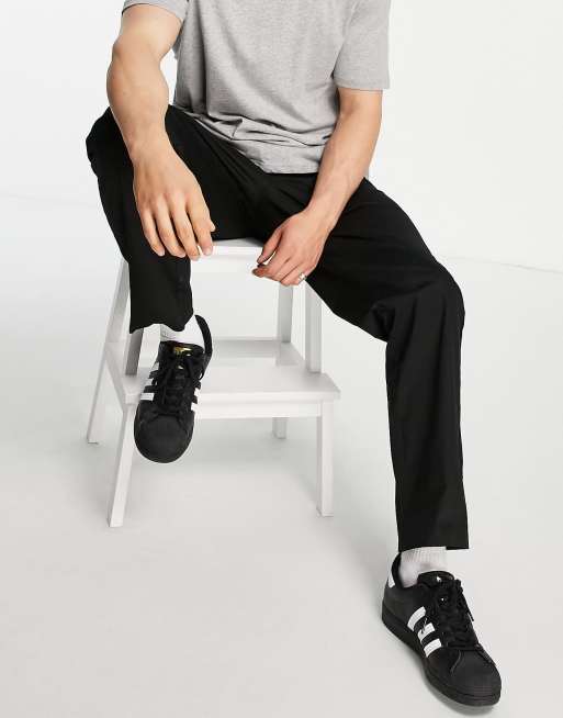 Jack And Jones Intelligence Wide Leg Chino With Drawstring Waist In Black