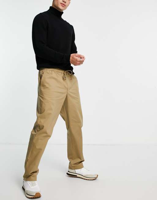 Jack And Jones Intelligence Wide Legged Chino With Drawstring Waist In