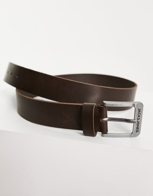 Jack & Jones leather belt in brown | ASOS