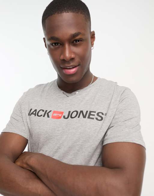 Jack & Jones logo t-shirt in grey | ASOS