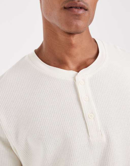 Jack & Jones long sleeve henley top in cream | ASOS