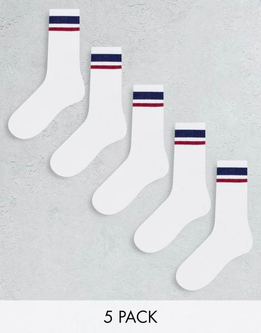 Jack & Jones - Lot de 5 paires de chaussettes de tennis rayées - Bleu ...