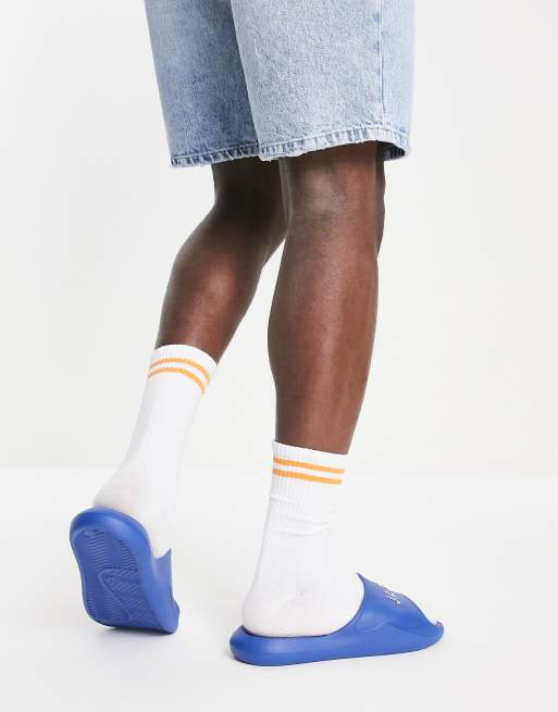 Jack & Jones molded logo slides in blue | ASOS