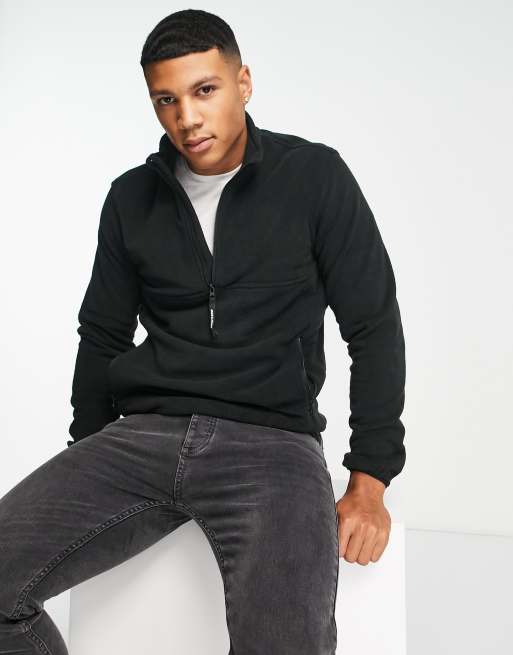 Jack & Jones Originals 1/4 zip fleece in black | ASOS