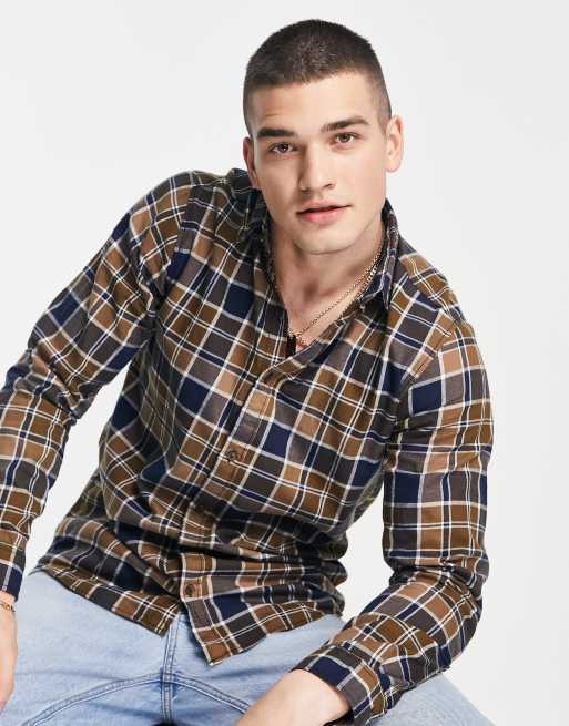Jack & Jones Originals check shirt in brown | ASOS