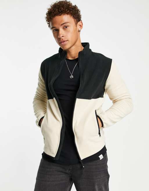 Jack & Jones Originals color block 1/4 zip fleece in beige | ASOS