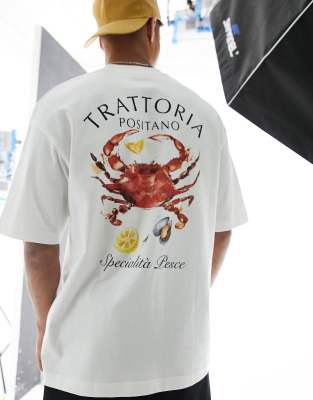 Jack & Jones Originals crab oversized back print t-shirt in cream | ASOS