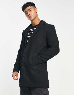 Jack & Jones – Originals – Mantel mit Wolloptik in Schwarz | ASOS