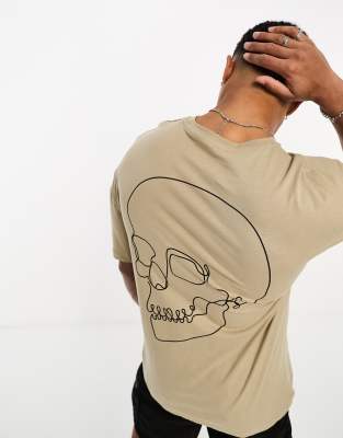 Jack & Jones Originals oversized T-shirt with skull back print in beige ...