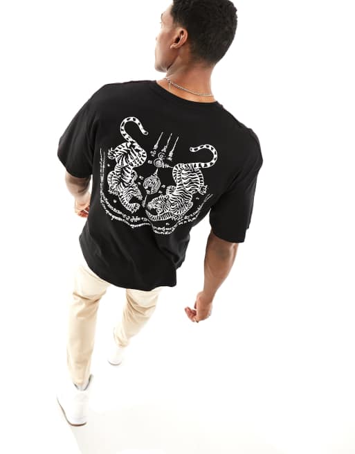 Jack & Jones Originals oversized t-shirt with tiger back print in black ...
