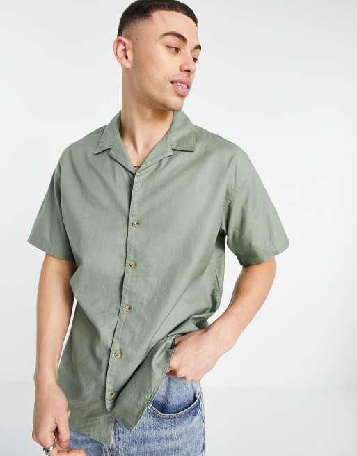 Jack & Jones Originals short sleeve revere collar shirt in khaki | ASOS