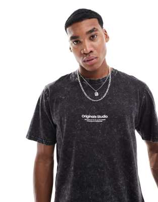 Jack & Jones – Oversize-T-Shirt in verwaschenem Schwarz mit Originals ...
