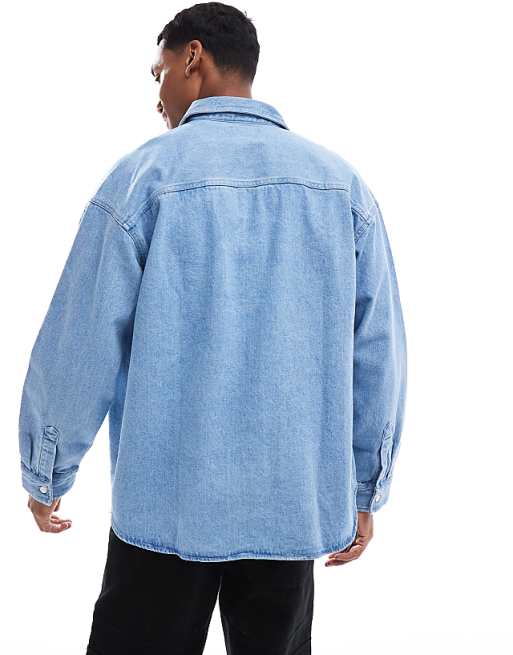 Jack & Jones oversized heavy denim overshirt in washed blue Jack & Jones oversized heavy denim overshirt in washed blue