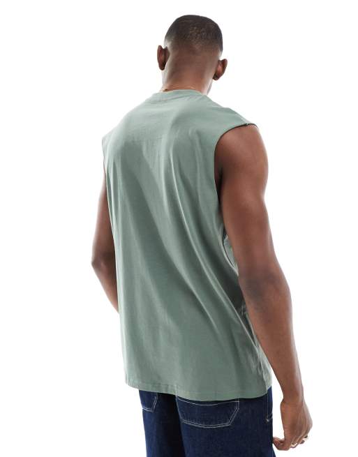 Jack & Jones oversized singlet with chest logo in green | ASOS