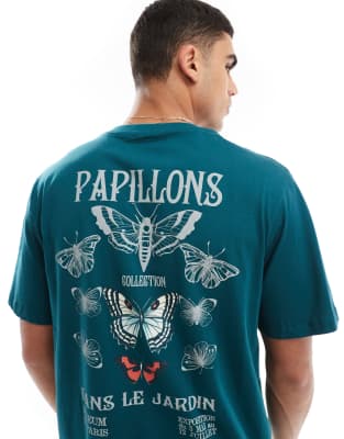 Jack & Jones oversized t-shirt with papillons back print in dark green ...